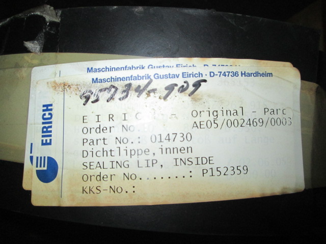 Eirich lip Seal, for DEV22 mixer.