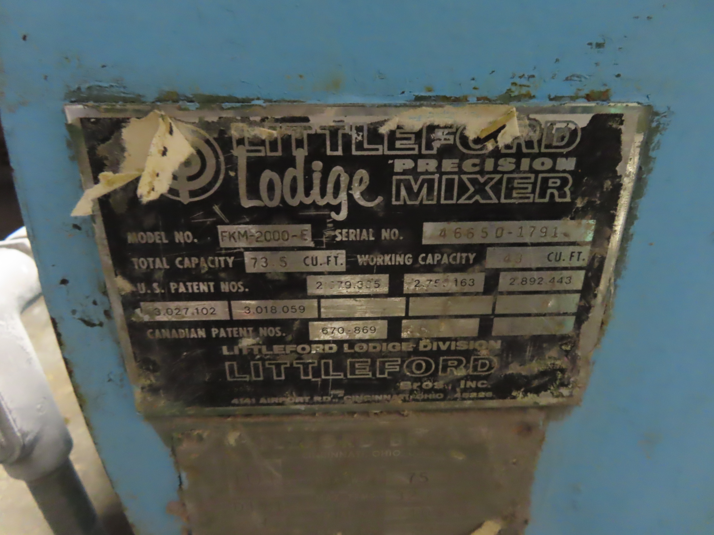 Littleford Lodige FKM-2000E 43 cu. ft. Plow Mixer, 75 HP, 75 psi Jacket ...