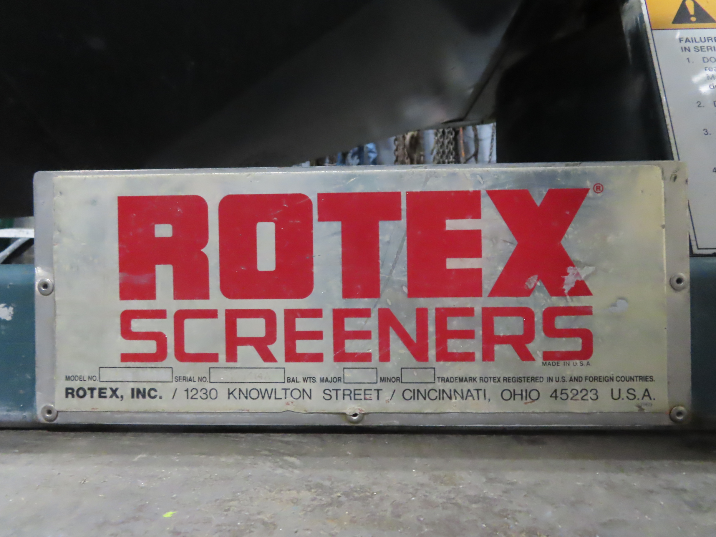 Rotex Screener Sifter Separator, 39" x 55" Screen, Model 3221A MMMM