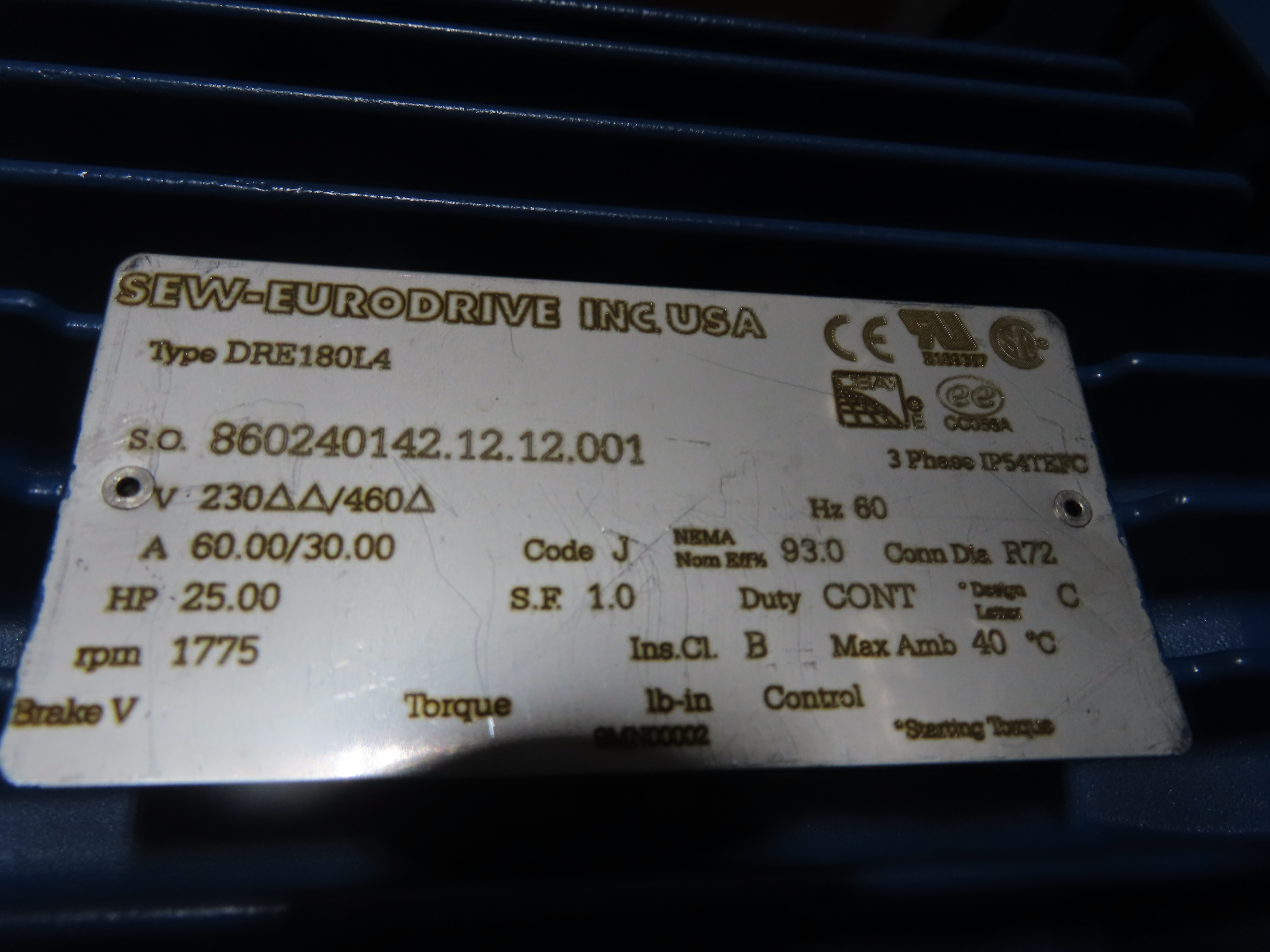 25 HP SEW Eurodrive, gear reduced drive, unused surplus