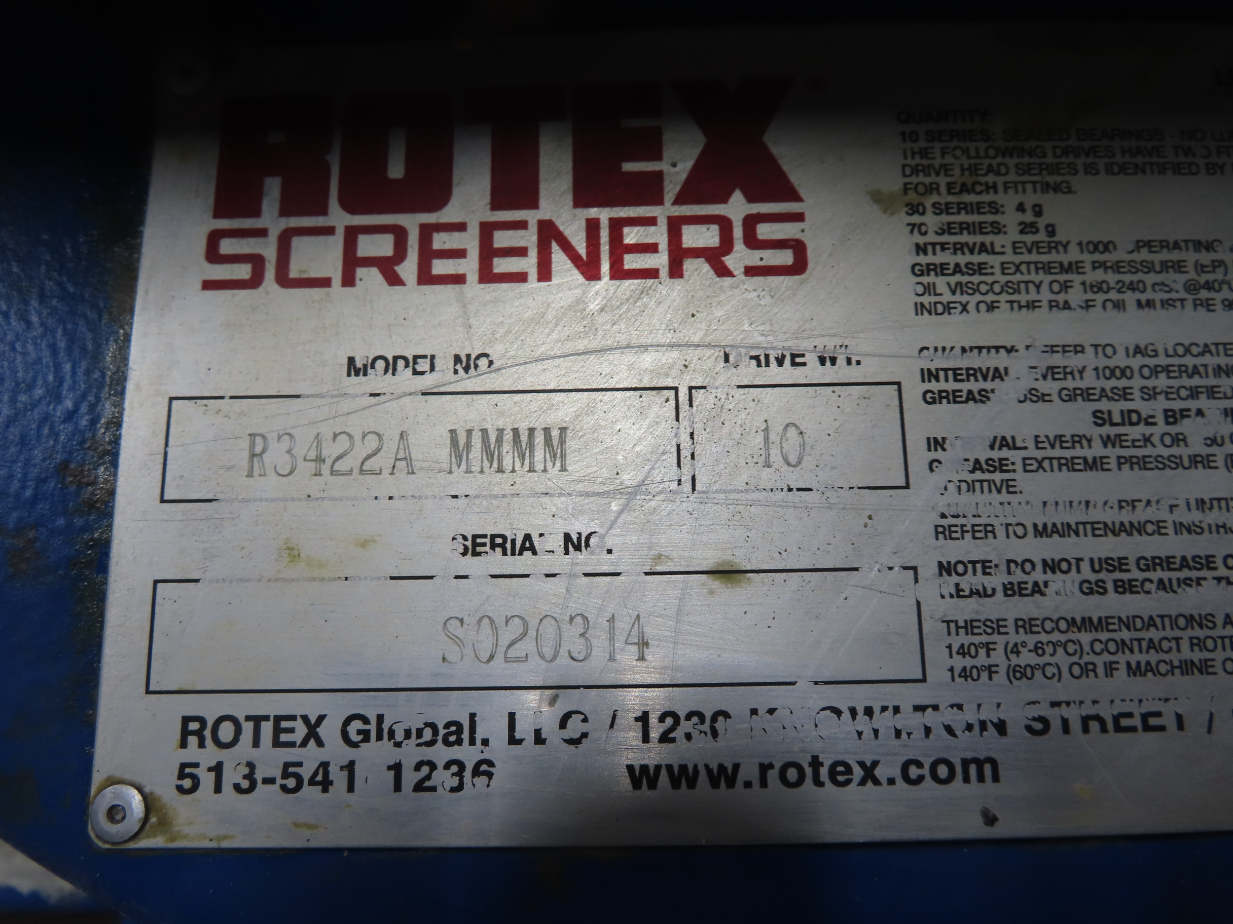 Rotex Screener, Model R3422 MMMM