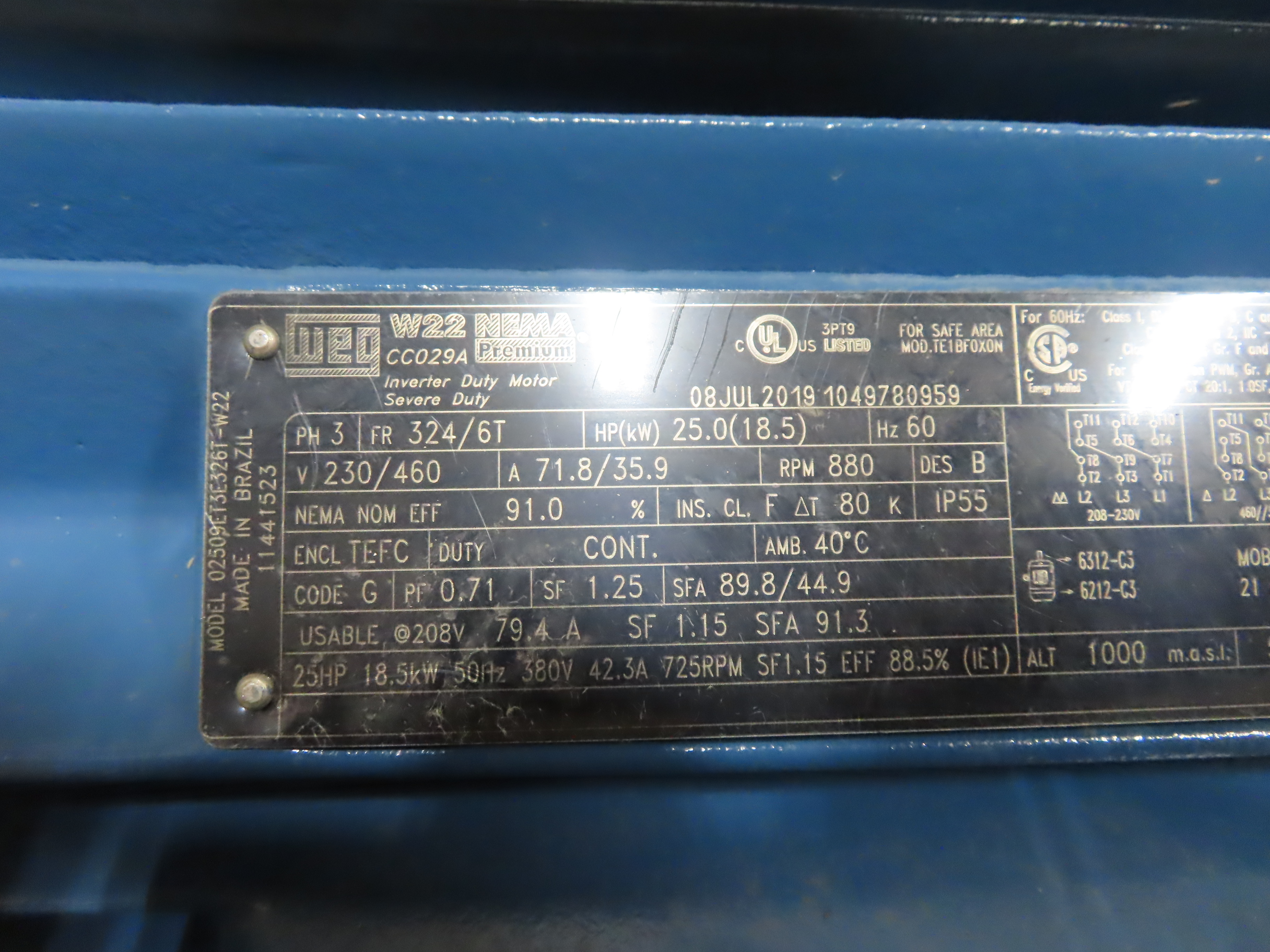 New 25 HP WEG Electric Motor, 880 RPM
