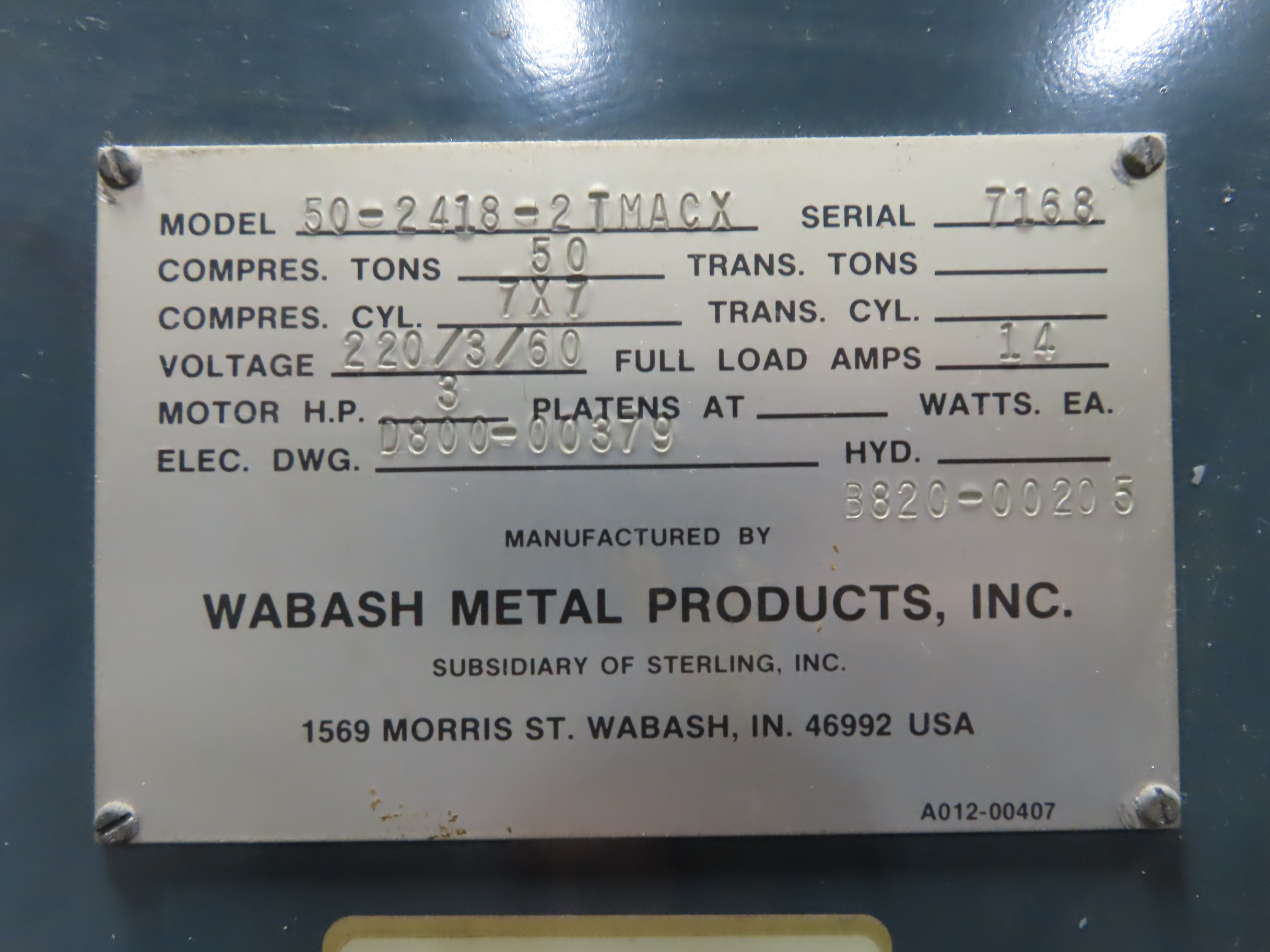 Hydraulic Press, 50 Ton Wabash Four Post Press with Electric Heating ...