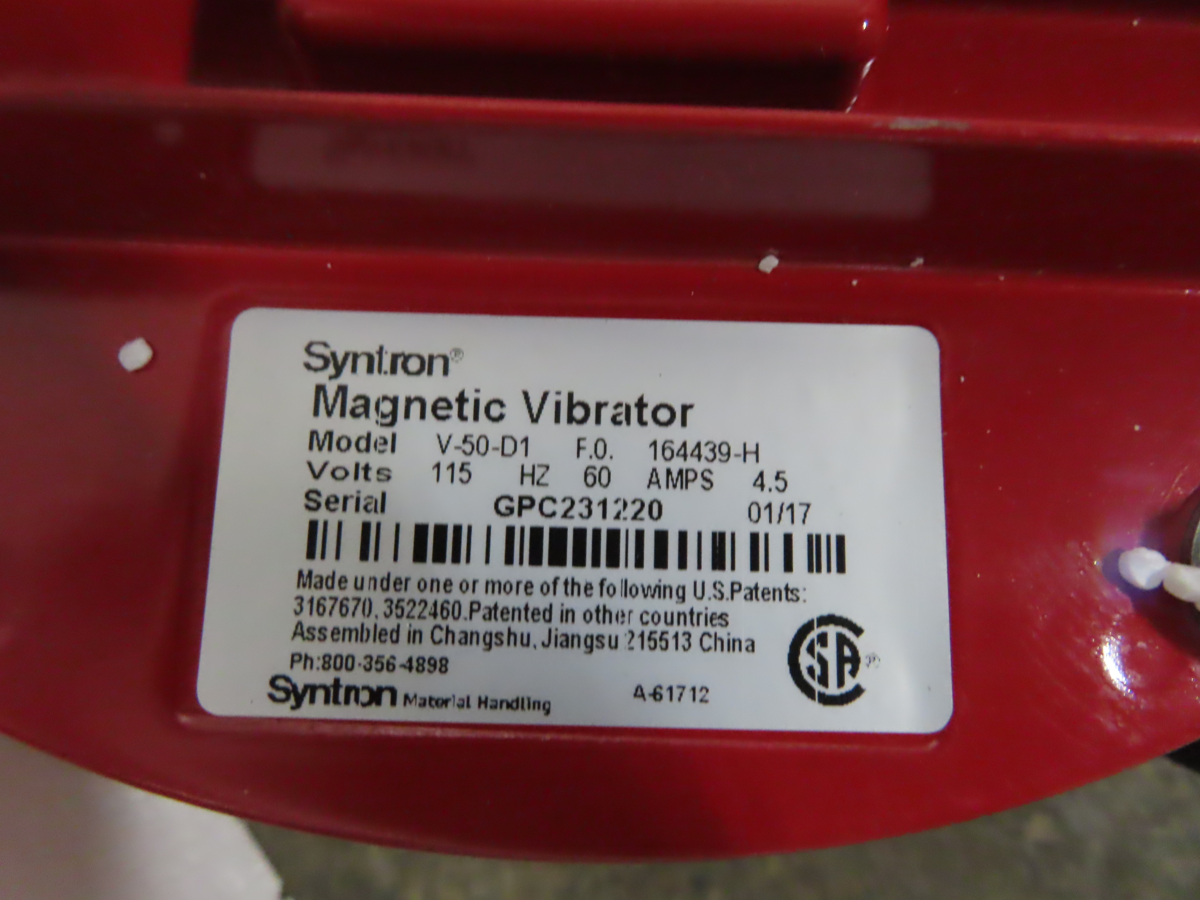 Syntron Vibrator, Model V-50-D1, new surplus