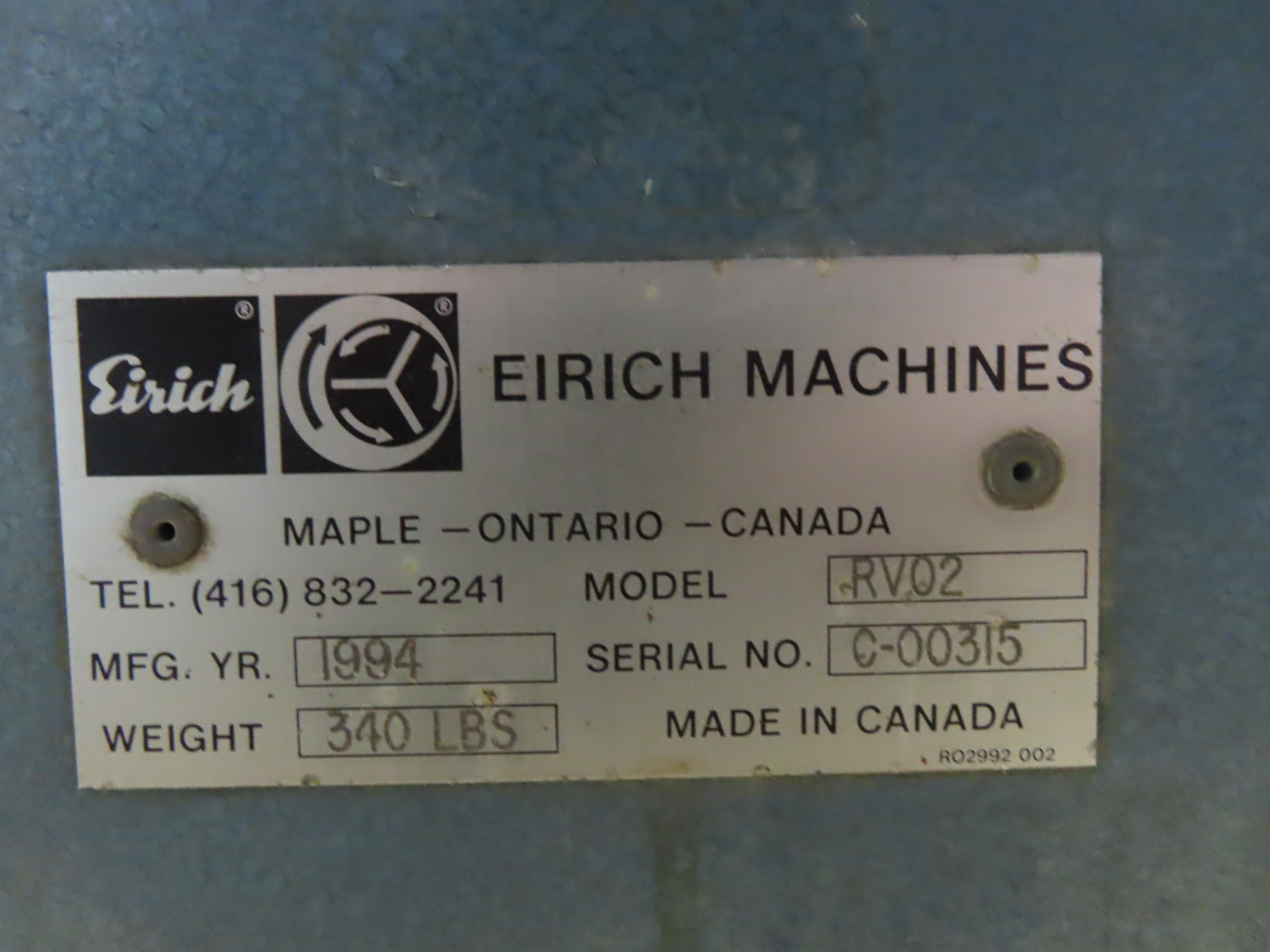 RV02 Eirich Lab High Intensity Mixer, used